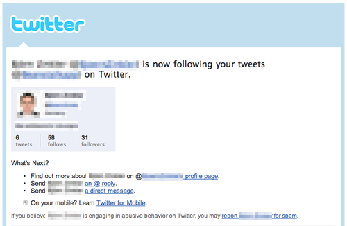 Preheader in Twitter's new follow notification | Postmark