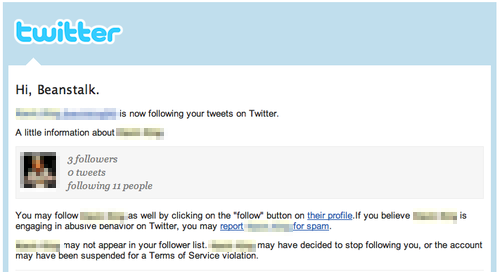 Preheader in Twitter's new follow notification | Postmark