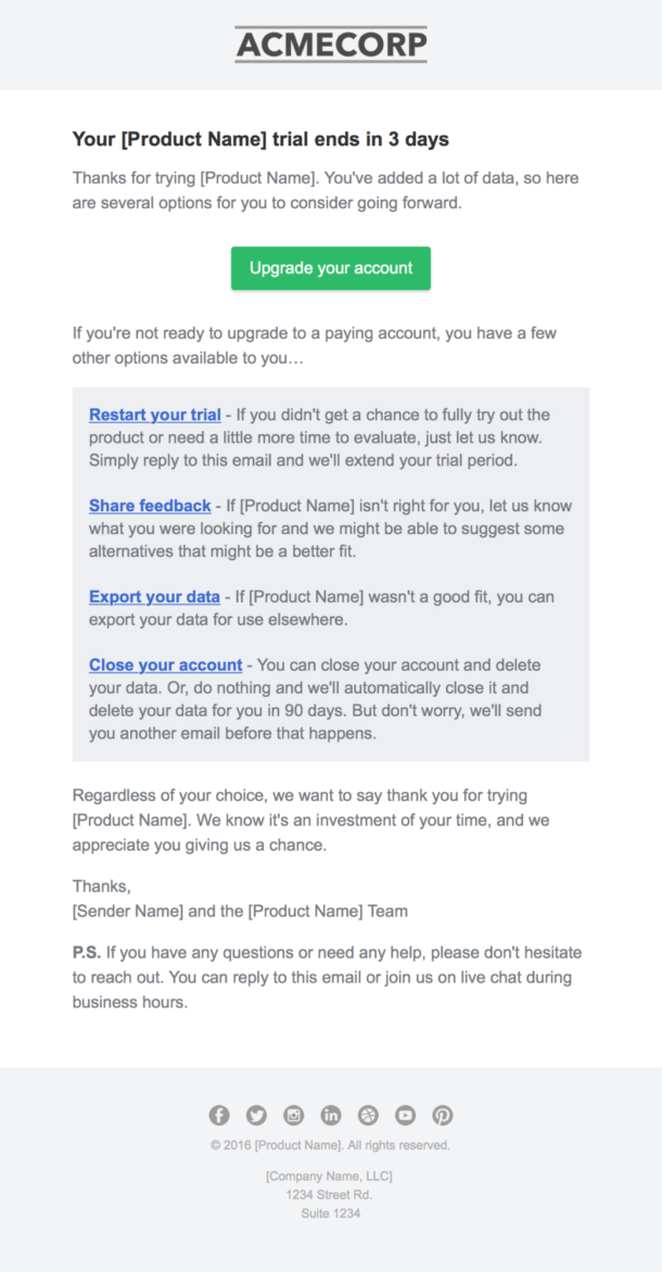 Postmark's trial expiration template uses all the best practices ...