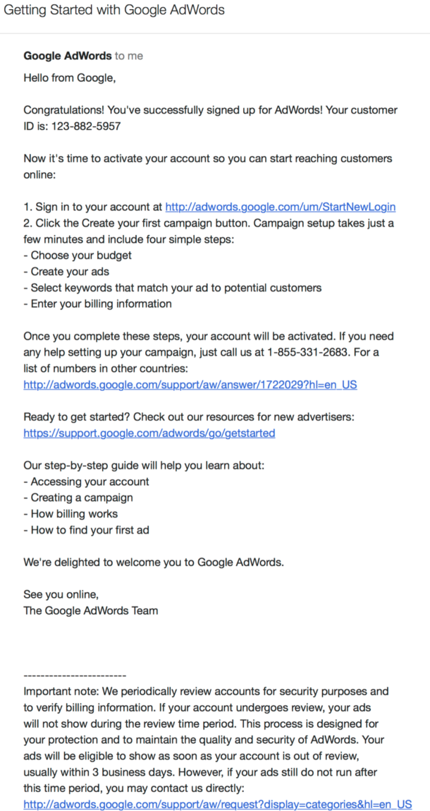 This email will overwhelm anyone who's new to AdWords.