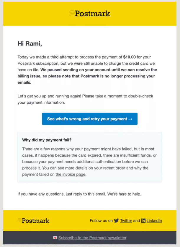 What is dunning? A guide to dunning emails & reducing churn | Postmark