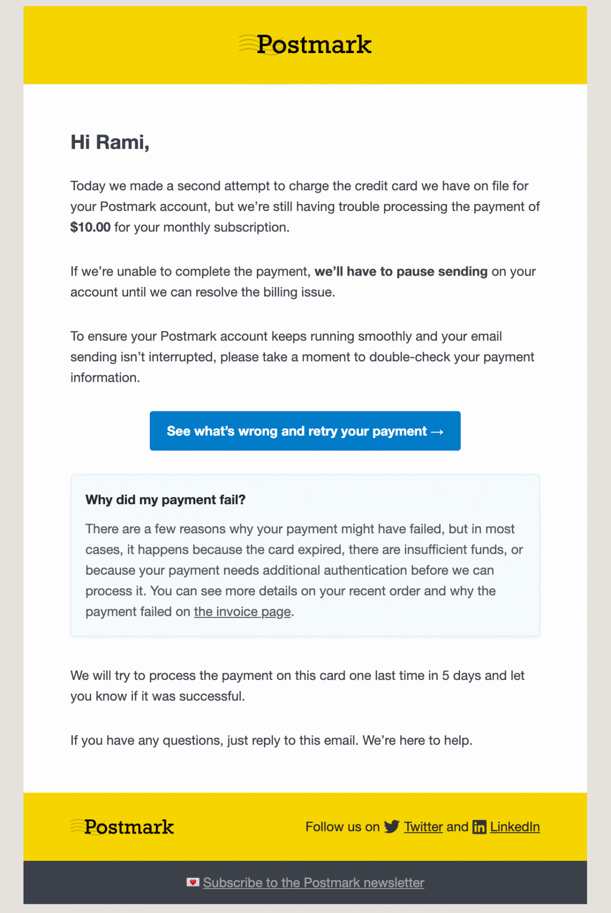 What is dunning? A guide to dunning emails & reducing churn | Postmark