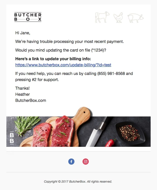 ButcherBox: A dunning email done right (via Churnbuster)