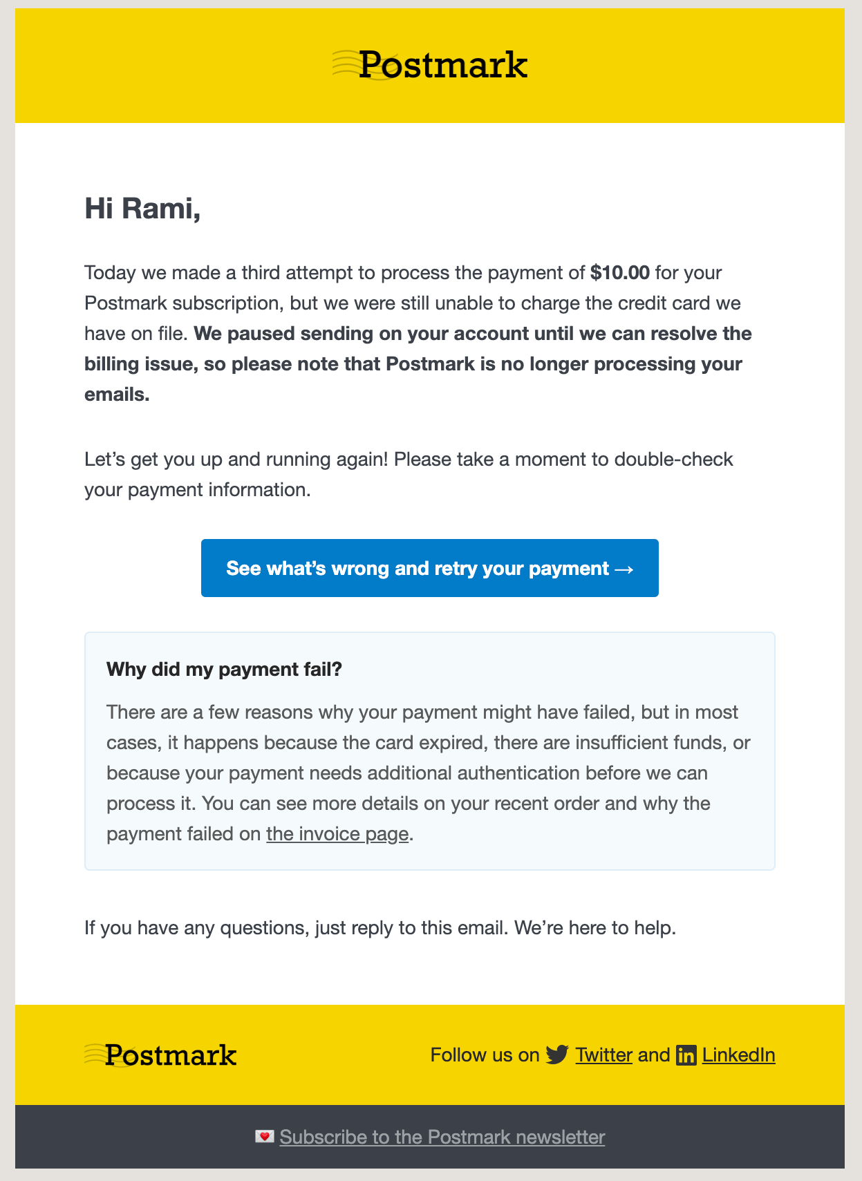 What is dunning? A guide to dunning emails & reducing churn | Postmark
