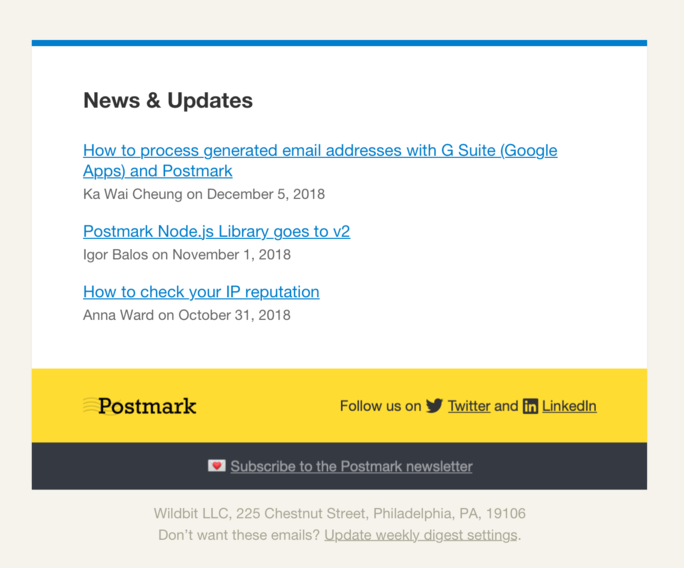 Feature announcement: more useful weekly account digests | Postmark